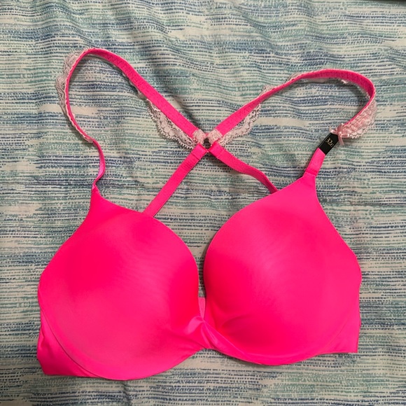 Victoria's Secret | Intimates & Sleepwear | Vs Neon Pink Plunge Pushup ...